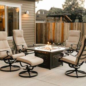 25 MFSTUDIO 4-Piece Patio Furniture Sets with Fire Pits
