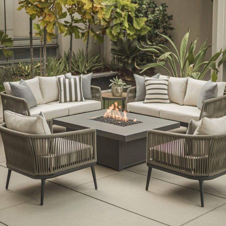25 MFSTUDIO 4-Piece Patio Furniture Sets with Fire Pits