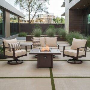 25 MFSTUDIO 4-Piece Patio Furniture Sets with Fire Pits