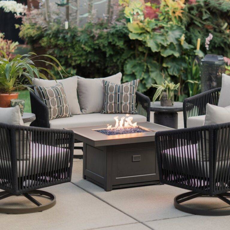 25 MFSTUDIO 4-Piece Patio Furniture Sets with Fire Pits