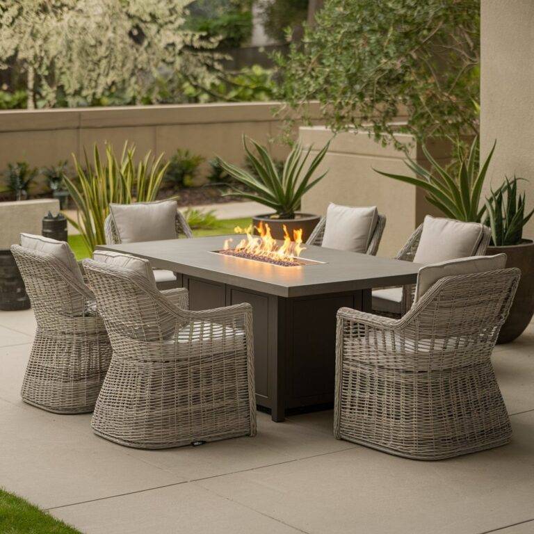 25 MFSTUDIO 4-Piece Patio Furniture Sets with Fire Pits