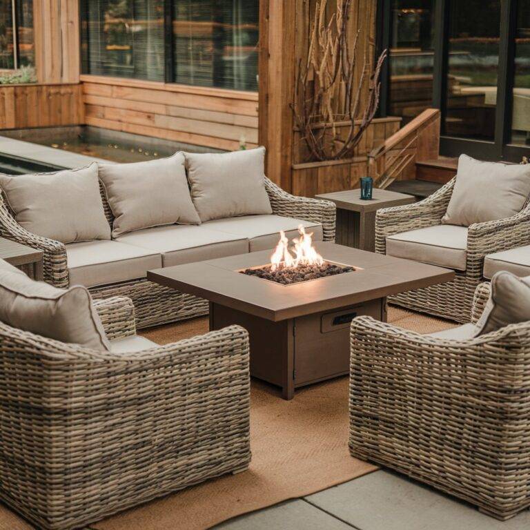 25 MFSTUDIO 4-Piece Patio Furniture Sets with Fire Pits