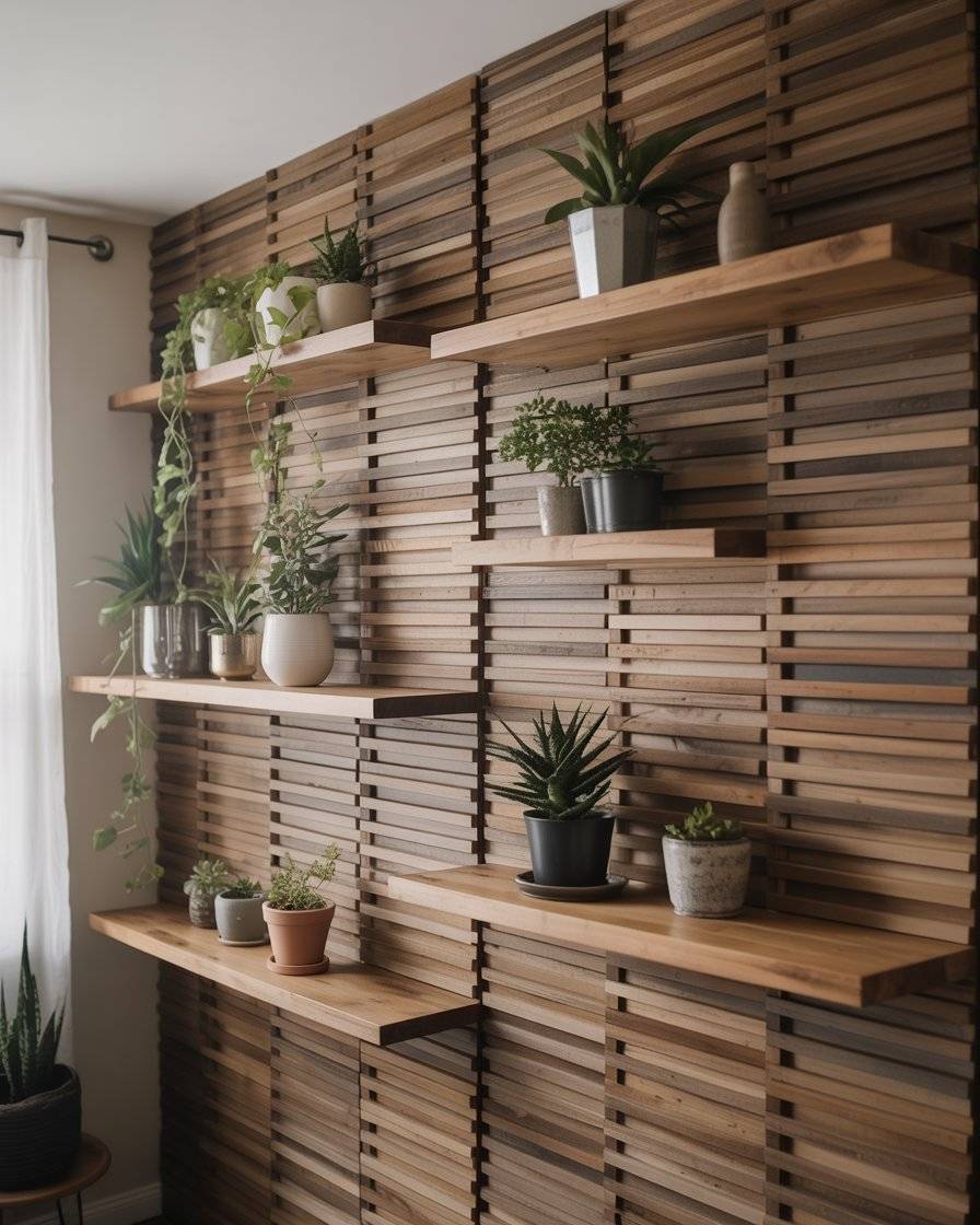 22 Stunning DIY Wood Accent Wall Ideas with Shelves - INFOR EASY HOME